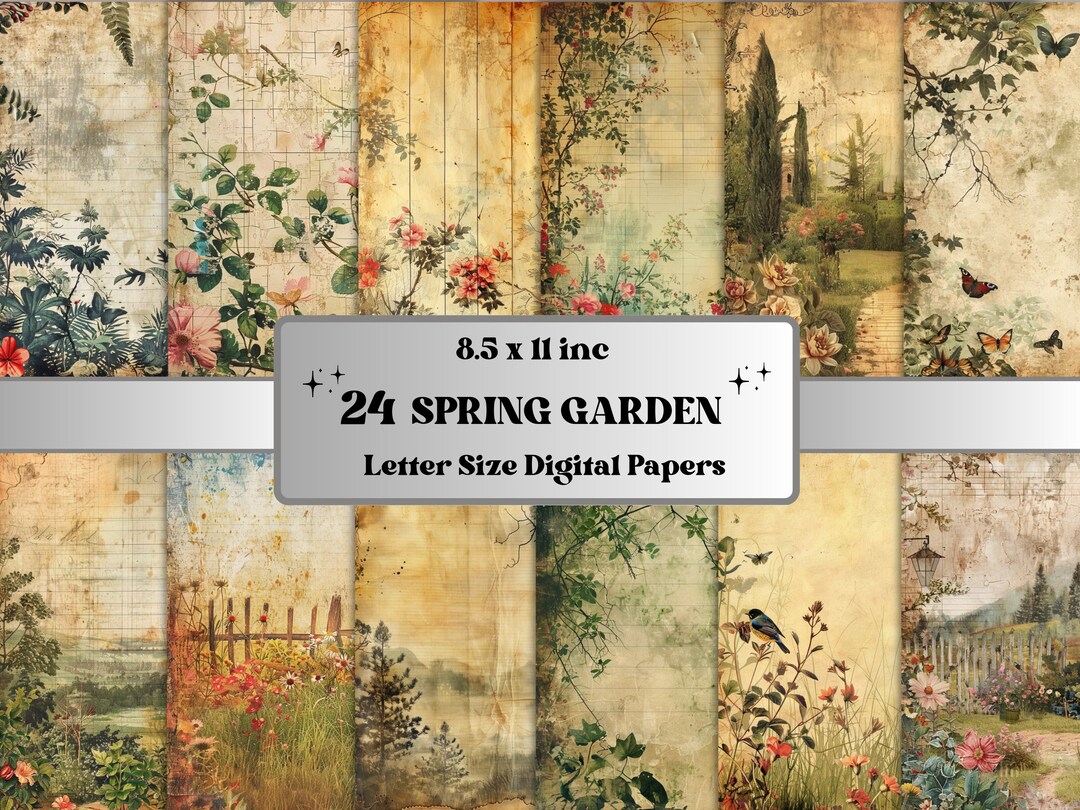 Printable Spring Garden Digital Paper, Floral Secret Garden Collage ...