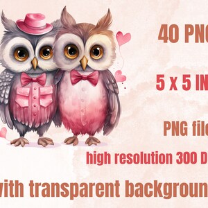 40 PNG Watercolor Valentine's Day Owls Clipart, Lovely Valentines Day ...