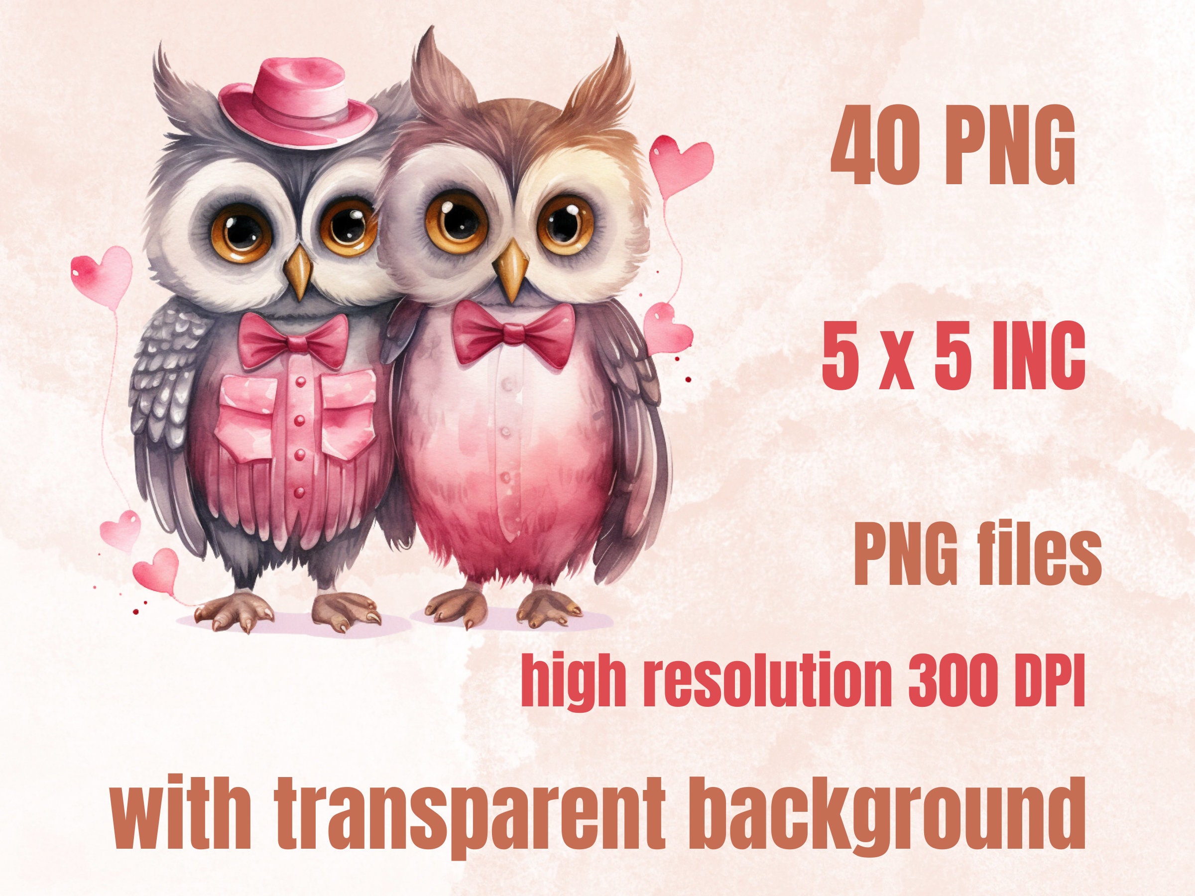 40 PNG Watercolor Valentine's Day Owls Clipart, Lovely Valentines Day ...