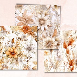 Seamless Boho Floral Digital Paper, Elegant Boho Flowers Seamless ...