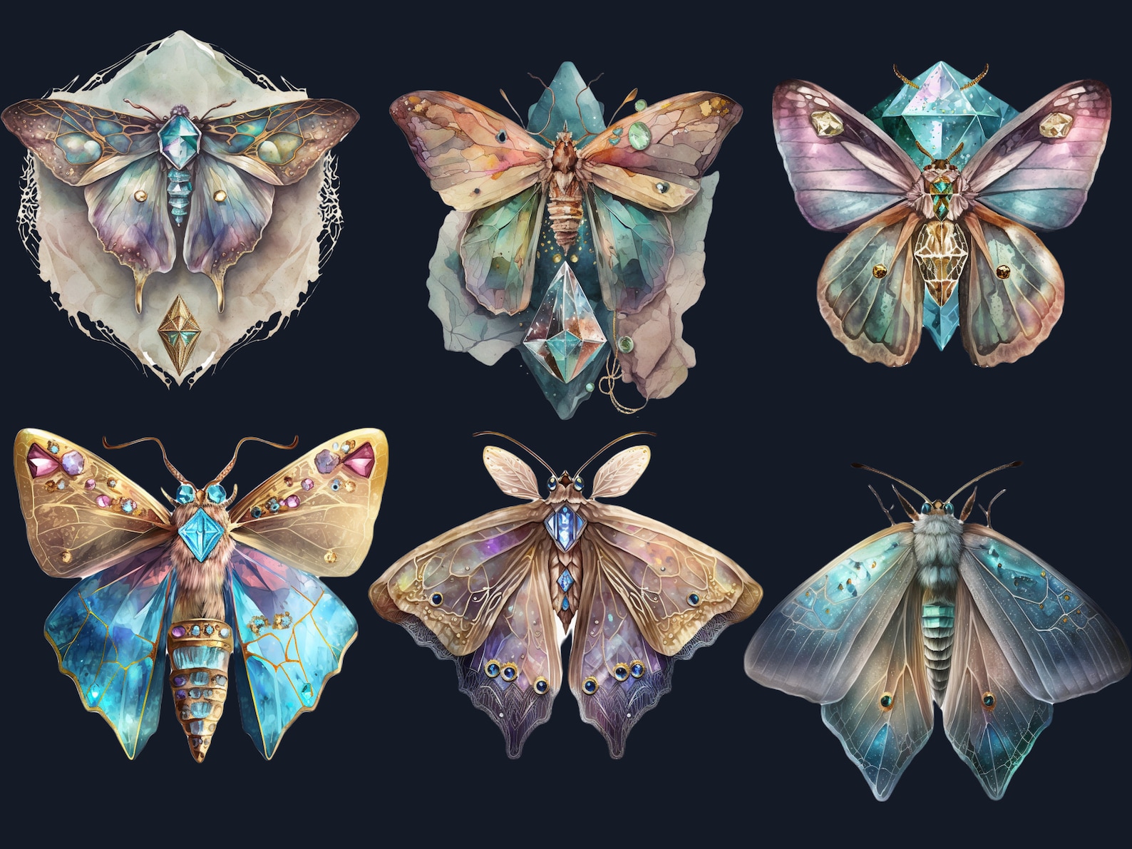18 PNG Watercolour Royal Moths Clipart, Jewelled Moth Clip Art ...