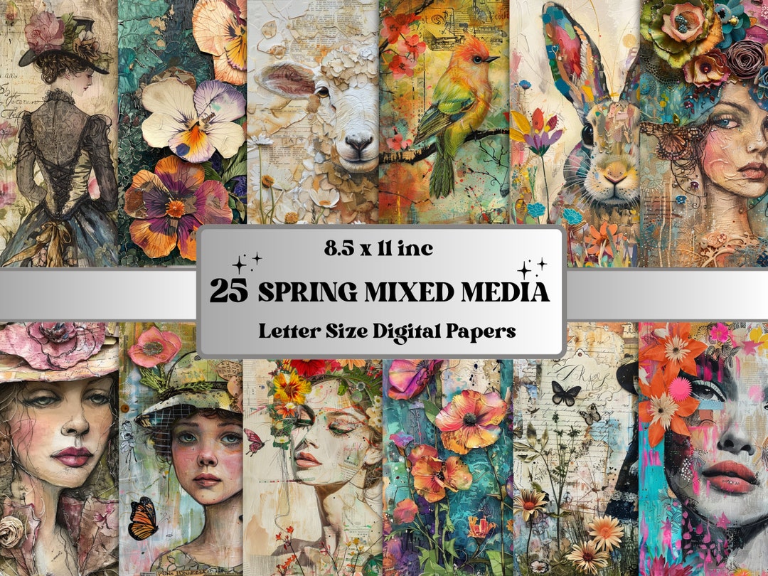 Whimsical Spring Mixed Media Art, Junk Journals Mixed Media Collage ...