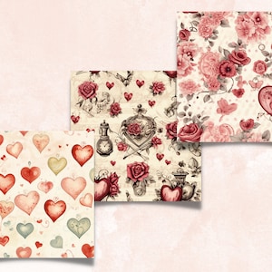 Seamless Vintage Valentine's Day Digital Paper, Romantic Valentine Love ...