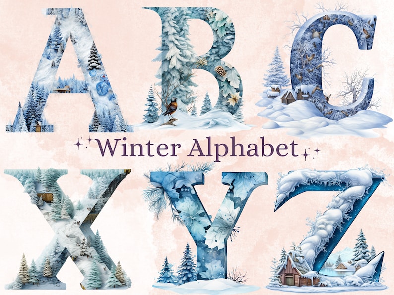 26 PNG Watercolour Winter Alphabet Clipart, Snowy Letters Clip Art ...