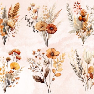 35 PNG Watercolor Fall Dried Flowers Clipart, Autumn Boho Wildflowers ...