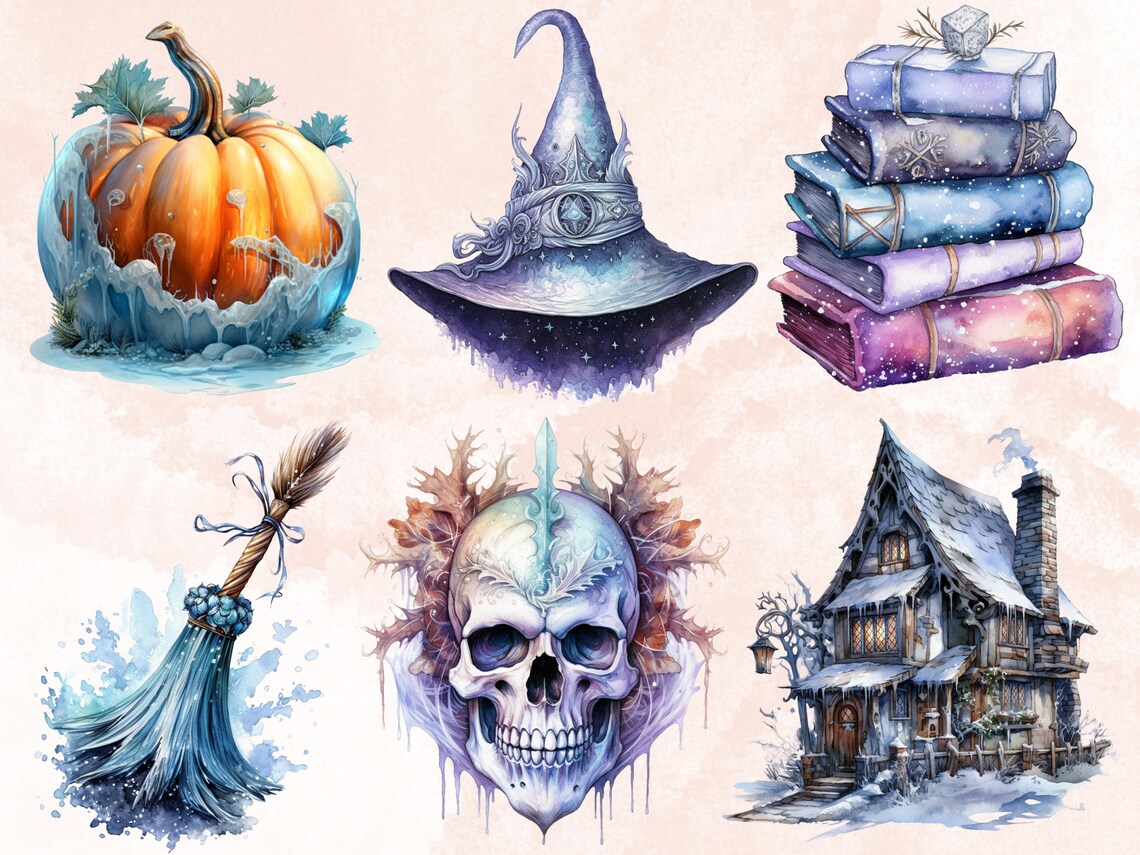 40 PNG Watercolor Ice Witch Clipart, Snow Witchcraft Clip Art, Witch ...