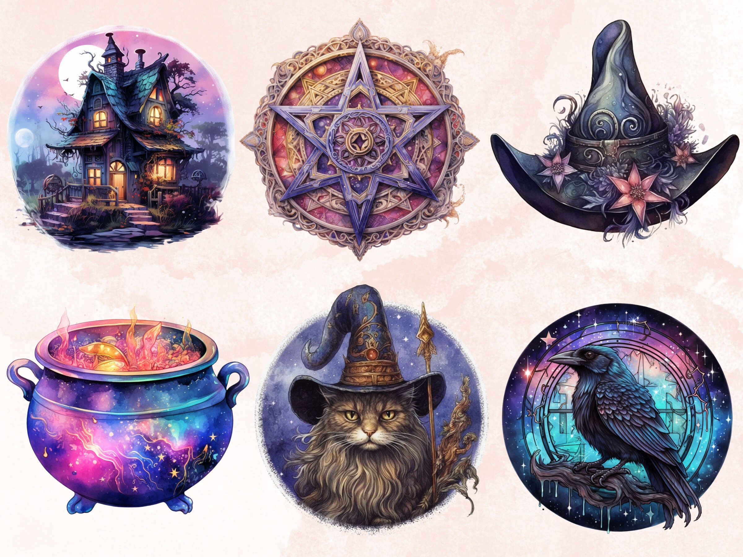 35 PNG Watercolor Celestial Witch Clipart, Celestial Witchcraft Clip ...