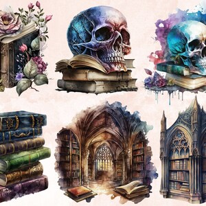33 PNG Watercolor Gothic Books Clipart, Fantasy Book Clip Art, Gothic ...
