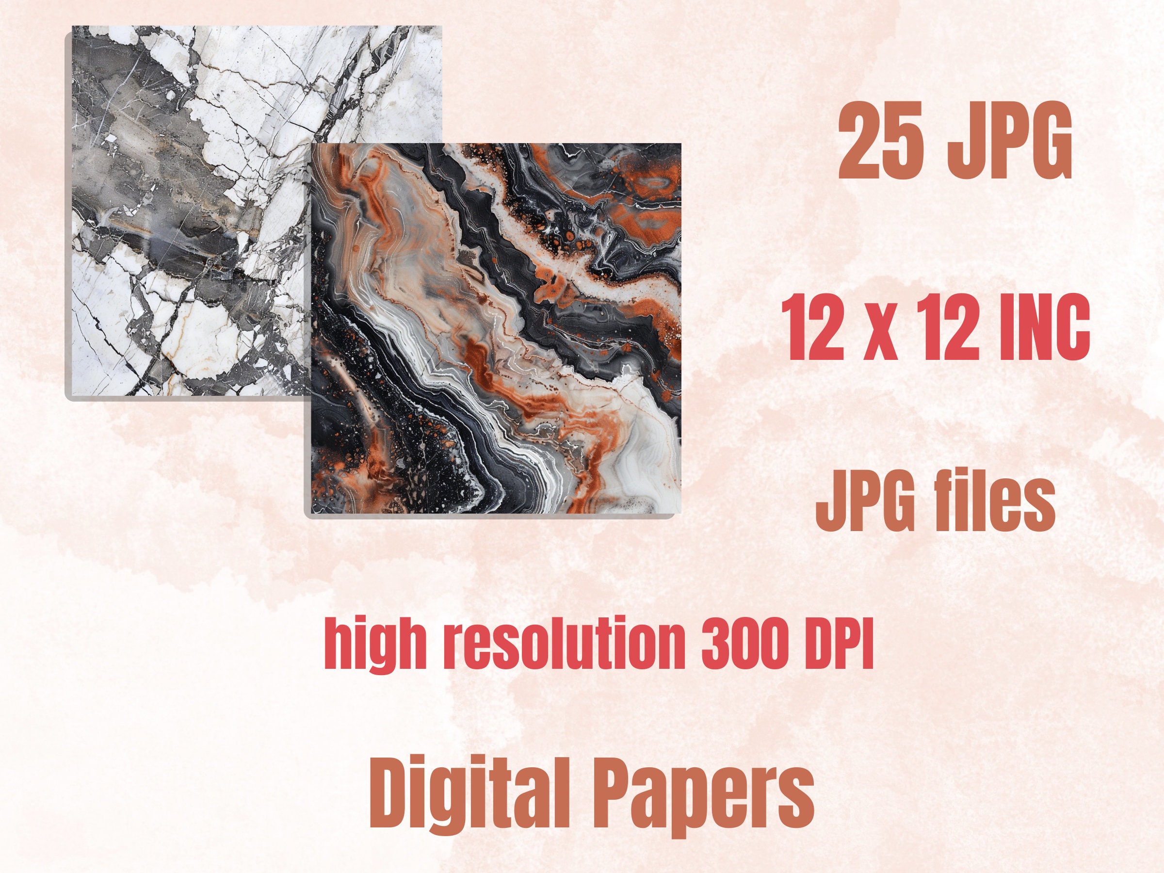 Marble Texture Digital Paper Pack, Elegant Marble Patterns Background ...