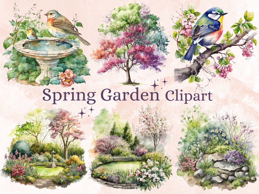 30 PNG Watercolour Spring Garden Clipart, Garden PNG Bundle, Spring ...