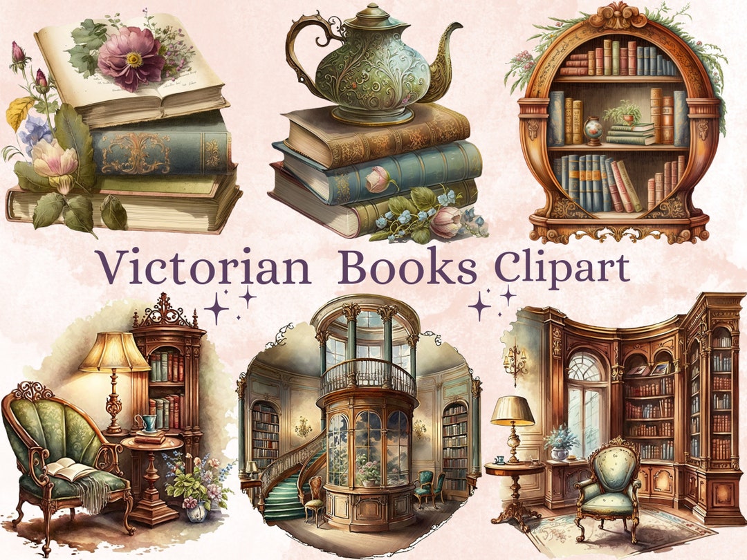 25 PNG Watercolour Victorian Books Clipart, Vintage Floral Book Clip ...