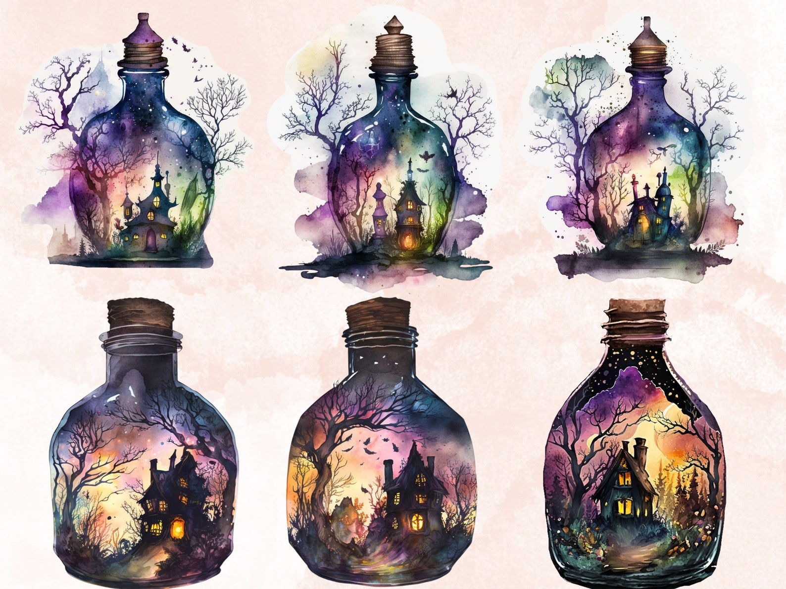 15 PNG Watercolor Potion Bottles Clipart, Witches Potion Bottle Bundle ...