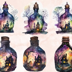 15 PNG Watercolor Potion Bottles Clipart, Witches Potion Bottle Bundle ...