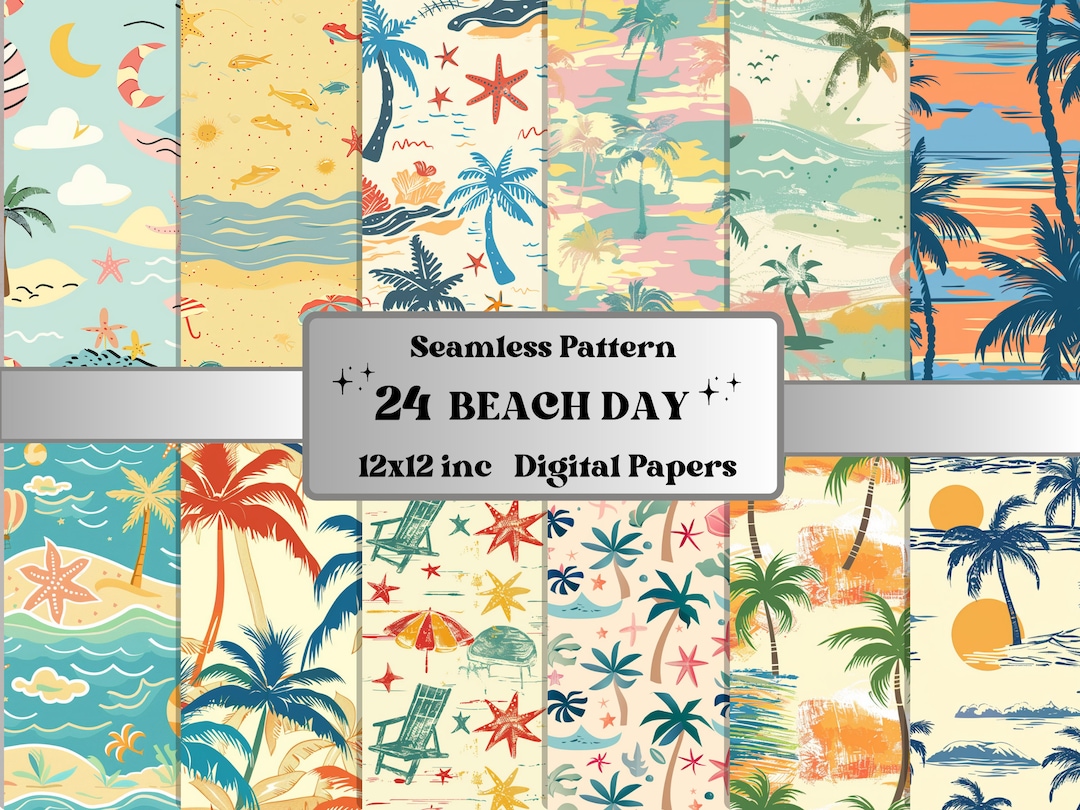 Seamless Beach Day Digital Paper, Pastel Summer Seamless Pattern ...