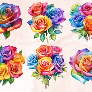 33 PNG Watercolor Rainbow Roses Clipart Bundle, Colorful Rose PNG Clip ...