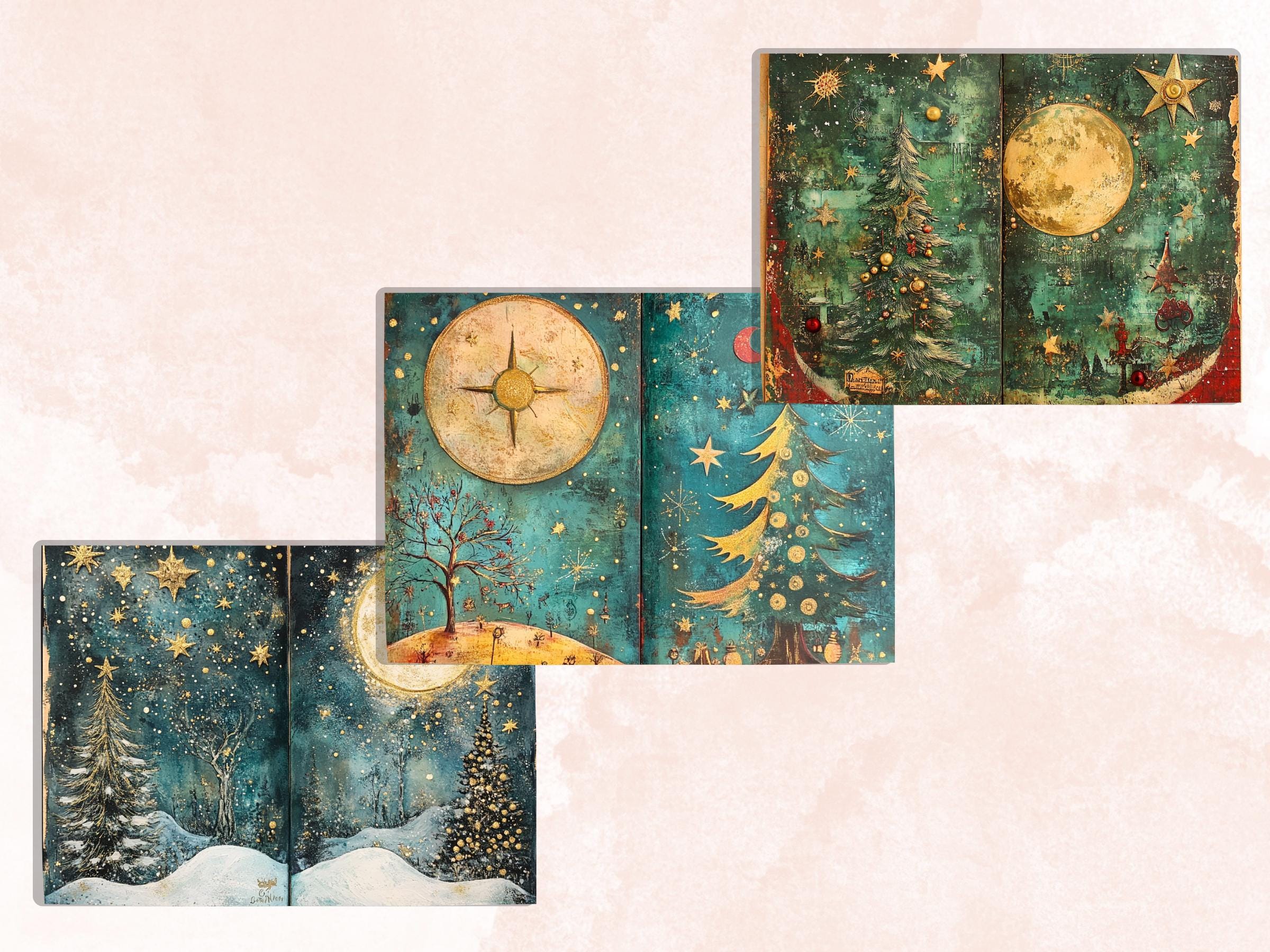 Celestial Christmas Junk Journal Kit, Starry Holly Noel Pages Ephemera ...