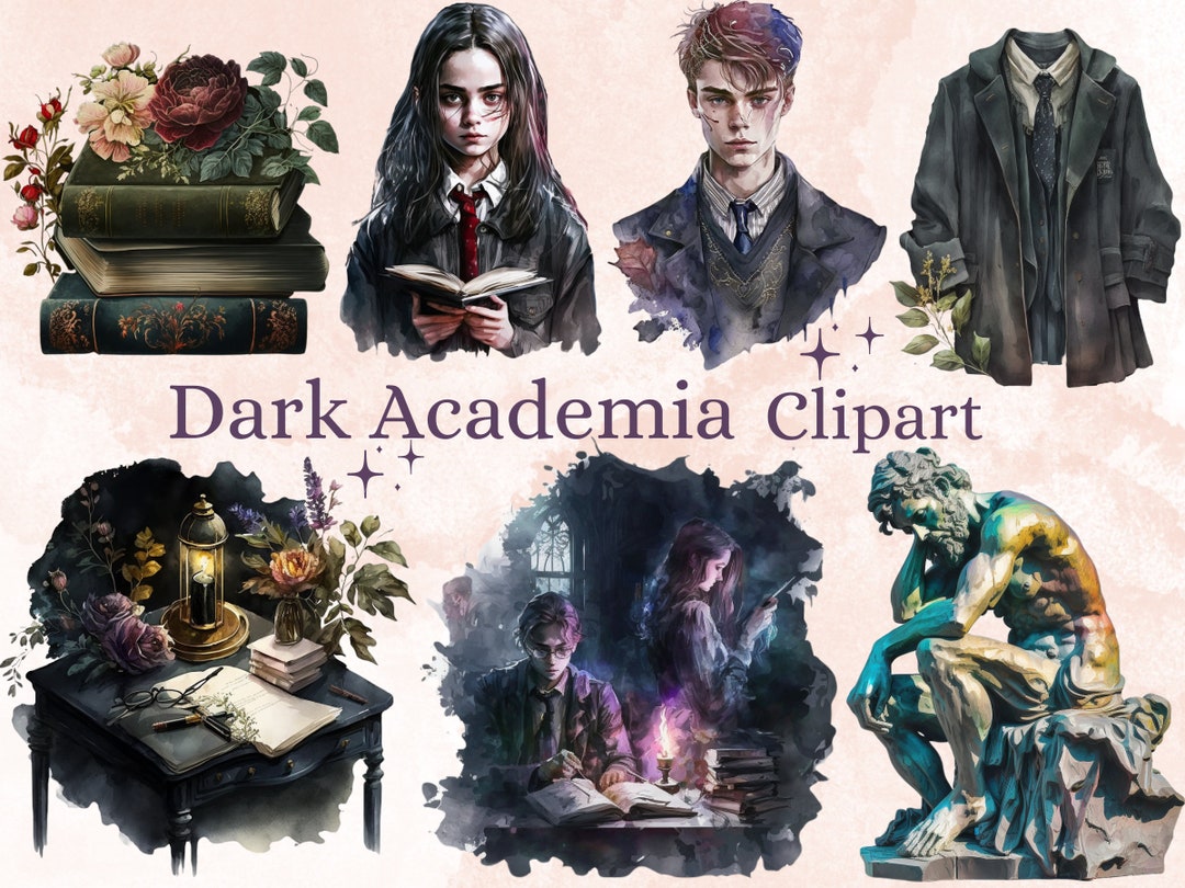 43 PNG Watercolor Fantasy Dark Academia Clipart, Dark Gothic Academy ...
