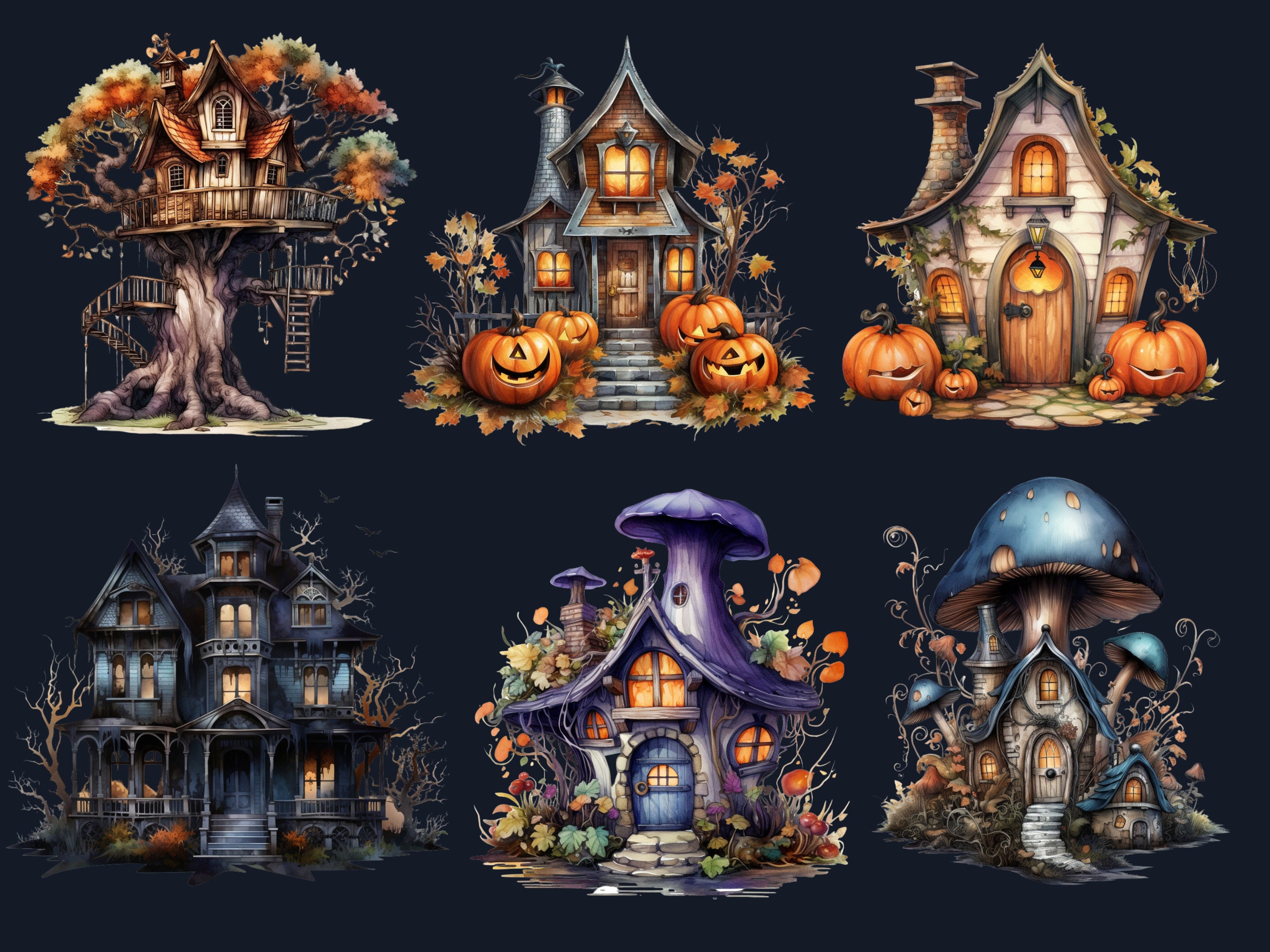 40 PNG Watercolor Halloween House Clipart, Haunted Mansion ...