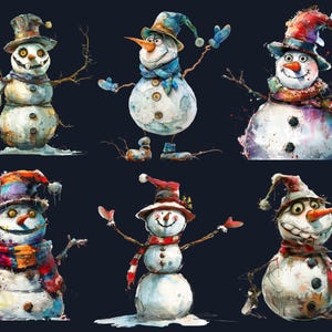 40 PNG Whimsical Snowman Clipart, Quirky Christmas Illustrations Clip ...
