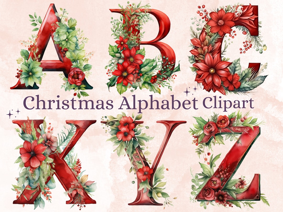 24 PNG Watercolour Red Christmas Alphabet Clipart, Christmas Letters ...