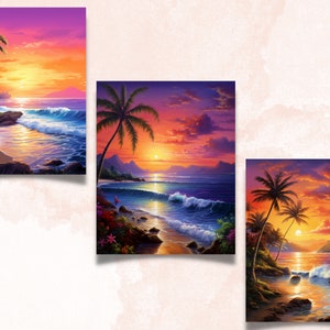 Printable Sunset Beach Digital Paper, Summer Beach Sunset Background ...