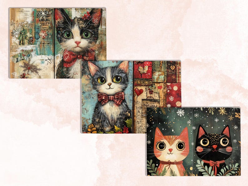 Whimsical Christmas Cat Junk Journal Kit, Winter Noel Ephemera, Mixed ...