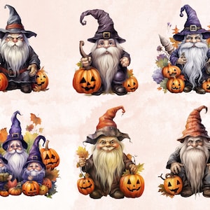 50 PNG Watercolor Halloween Gnomes Clipart, Cute Halloween ...