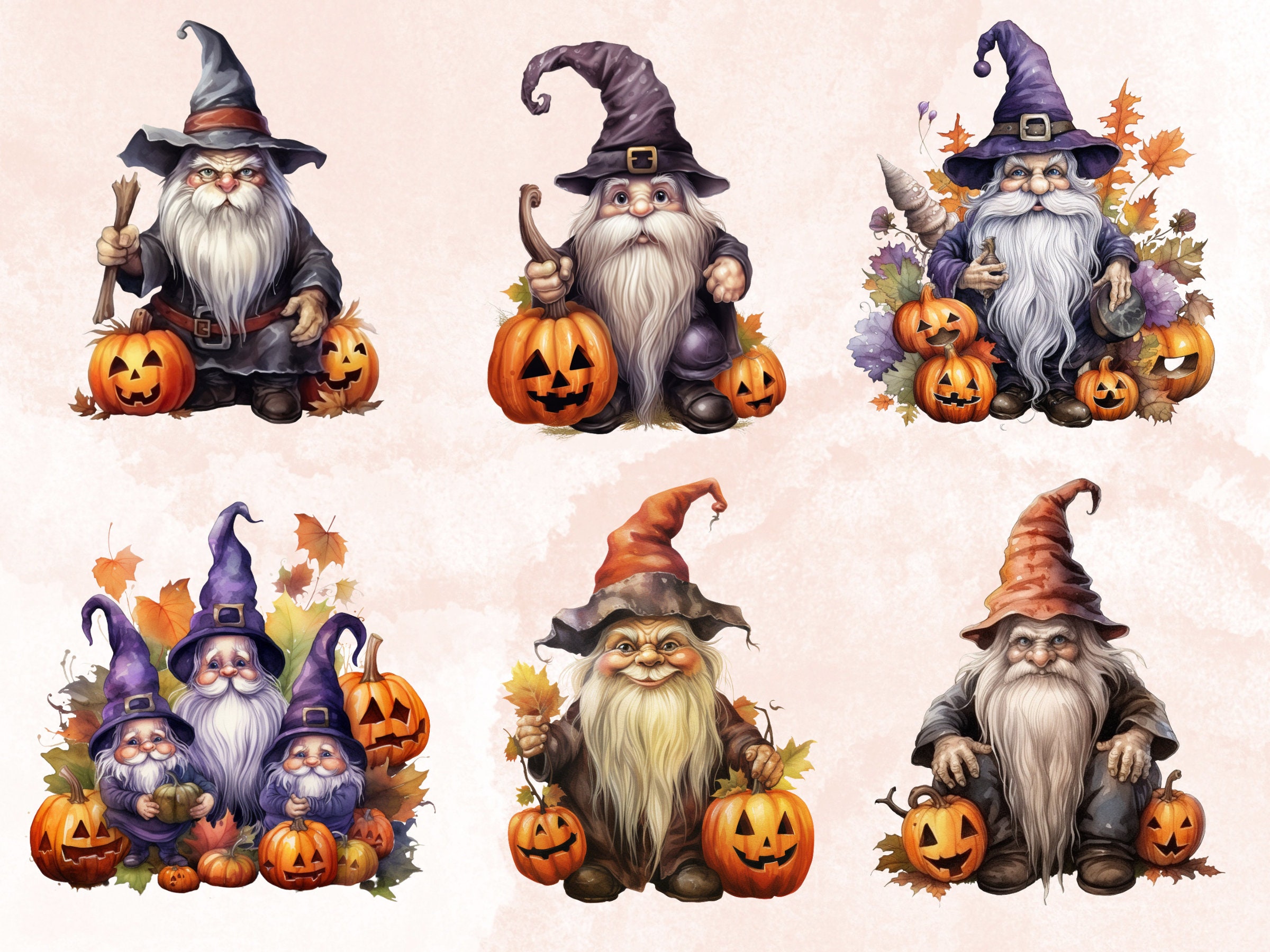 50 PNG Watercolor Halloween Gnomes Clipart, Cute Halloween ...