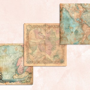 Pastel Old Maps Textures Digital Paper, Antique Map Junk Journal Pages ...