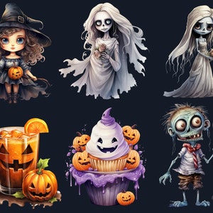 50 PNG Watercolor Cute Halloween Bundle Clipart, Kawaii Halloween ...