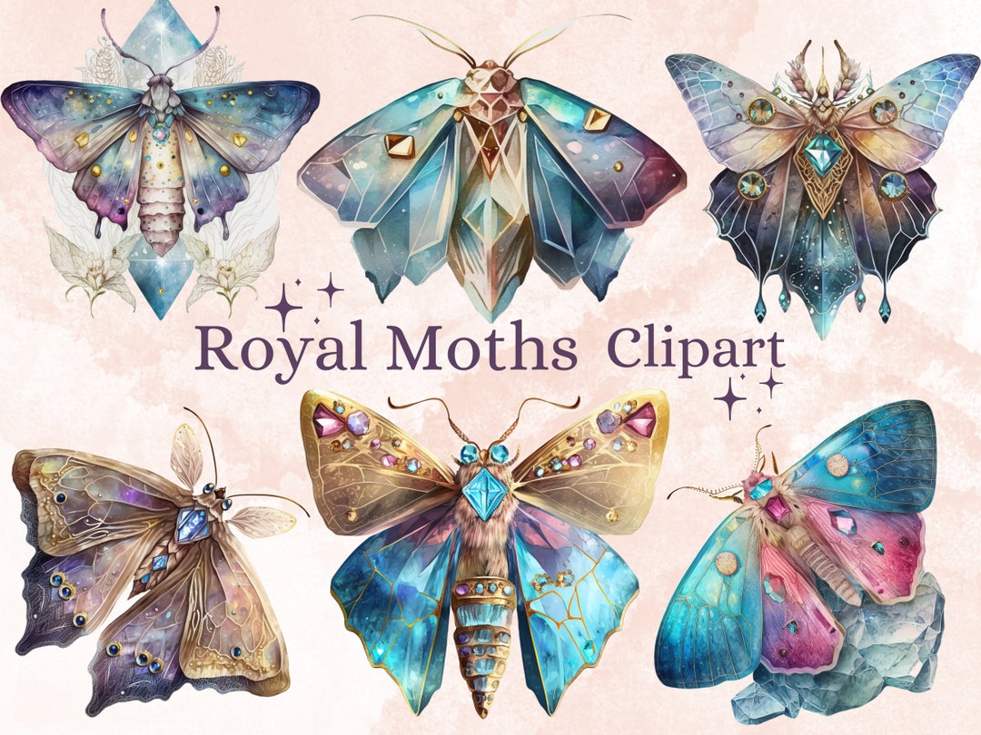 18 PNG Watercolour Royal Moths Clipart, Jewelled Moth Clip Art ...