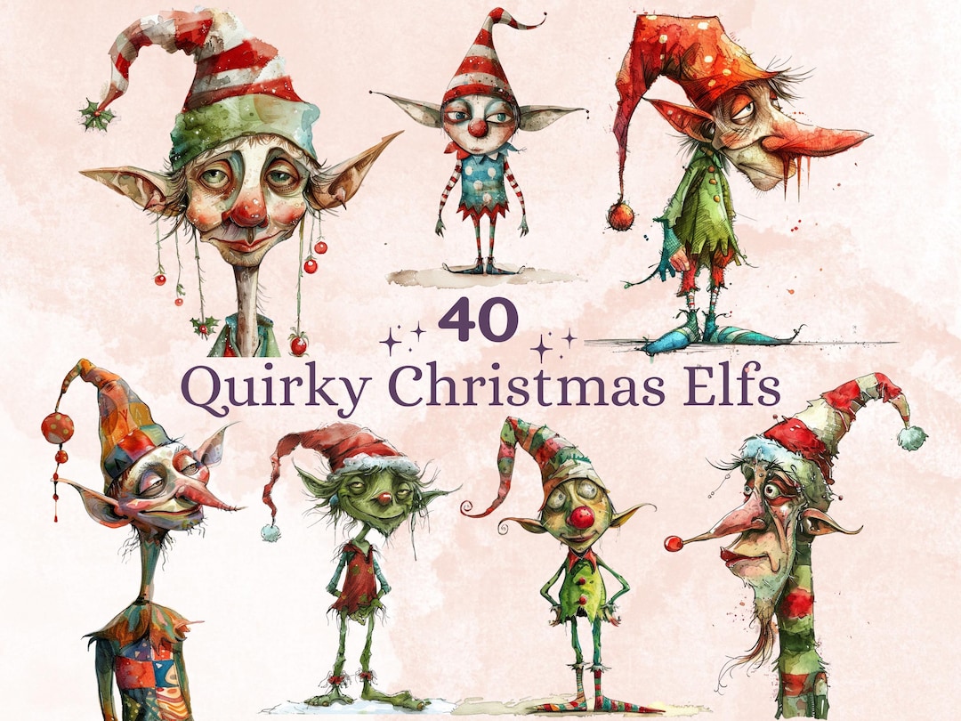 40 PNG Whimsical Christmas Elf Clipart, Quirky Xmas Elves Illustration ...