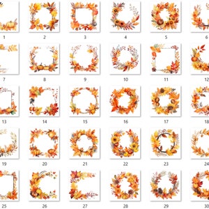 30 PNG Watercolor Fall Wreath Clipart, Floral Autumn Frames ...