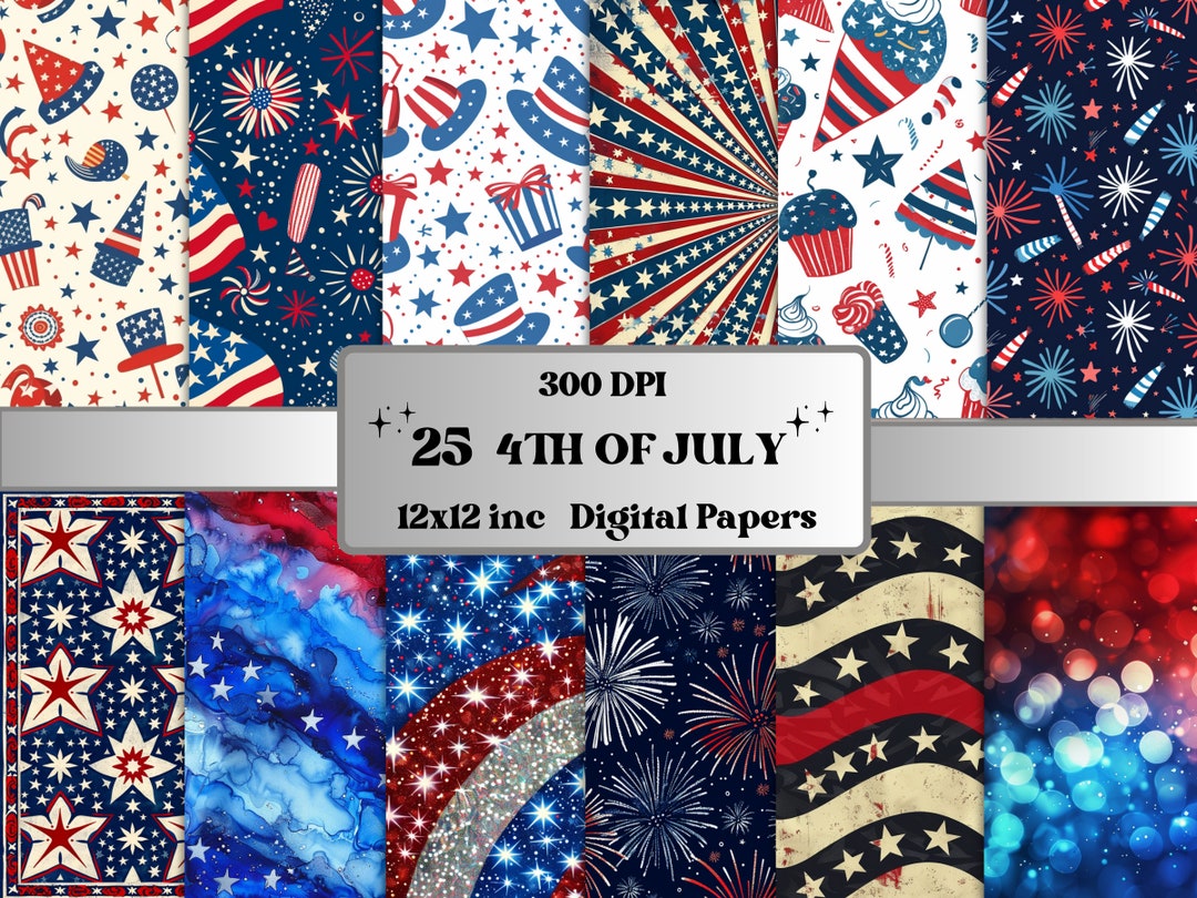 4th of July Patriotic Digital Paper, America Independence Day Pattern ...