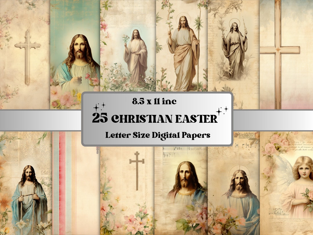 Printable Christian Easter Digital Paper, Cross Ephemera Collage ...