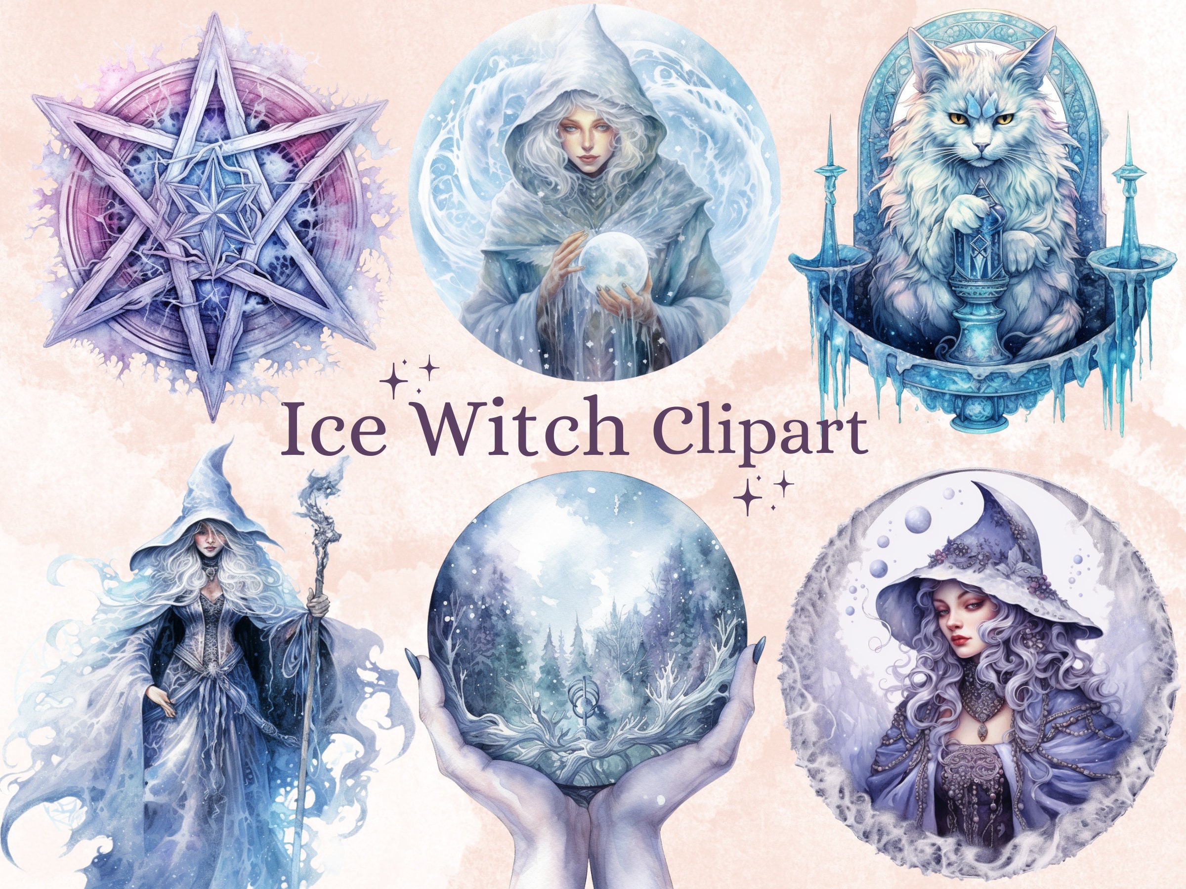 40 PNG Watercolor Ice Witch Clipart, Snow Witchcraft Clip Art, Witch ...
