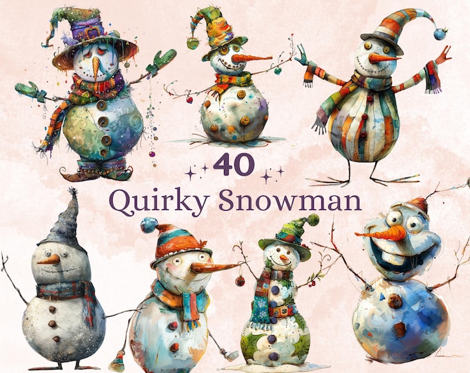Quirky Handstand Snowman Clipart: 12 Festive Designs (digital Download ...