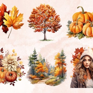 90 PNG Watercolor Fall Big Bundle Clipart, Rustic Autumn Illustrations ...