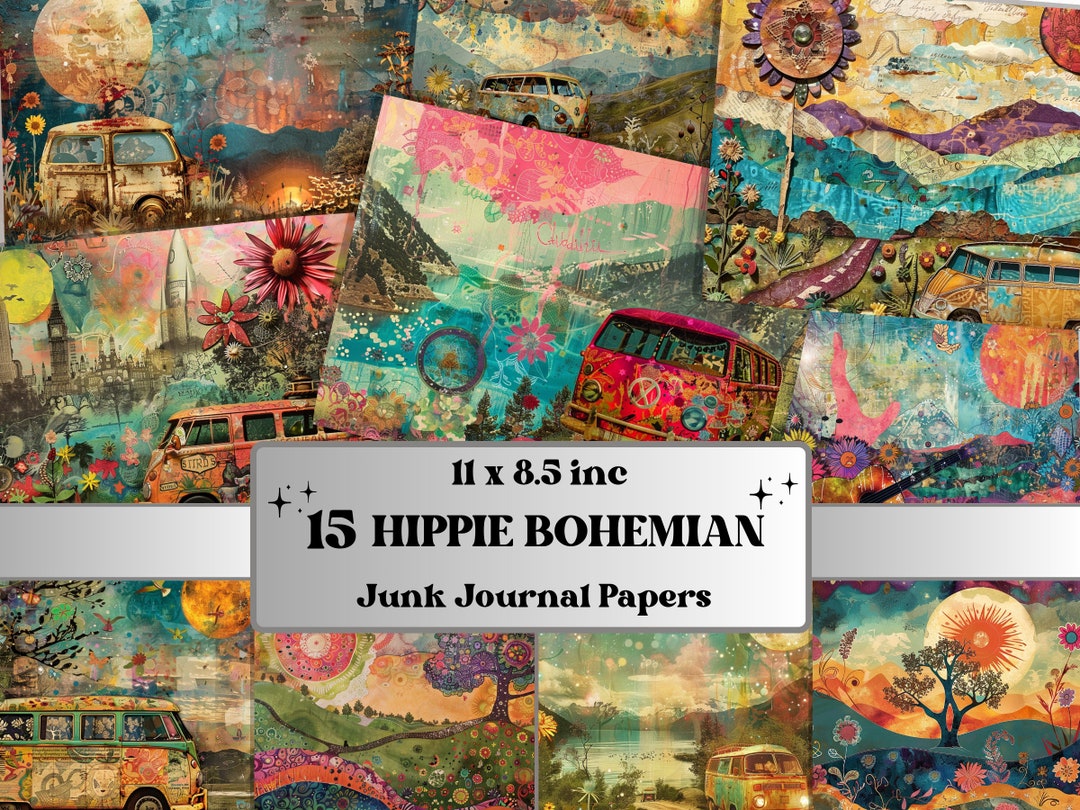 Bohemian Scenes Junk Journal Paper, Hippie Ephemera Kit, Groovy Collage ...