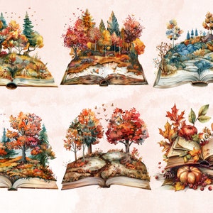 25 PNG Watercolor Fantasy Autumn Books Clipart, Open Book Clip Art ...