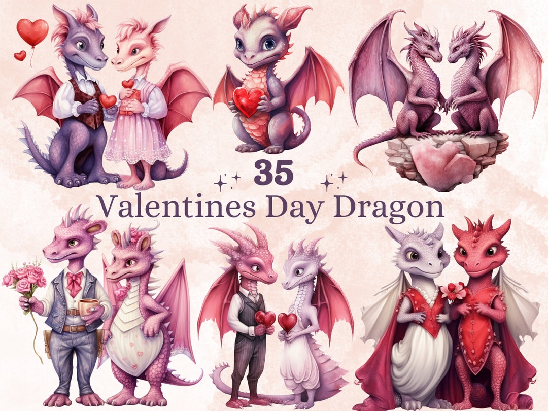 35 PNG Watercolor Valentine's Day Dragon Clipart, Valentines Day Dragon ...