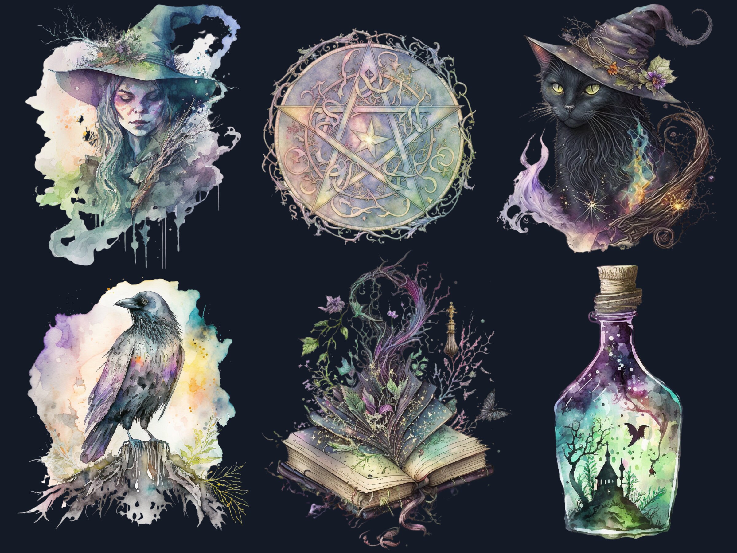 36 PNG Watercolor Pastel Witch Clipart, Pastel Witchcraft Clip Art ...