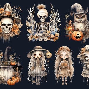 60 PNG Watercolor Boho Halloween Bundle Clipart, Bohemian Halloween ...