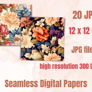 Seamless Vintage Flowers Digital Paper, Vintage Floral Seamless Pattern ...