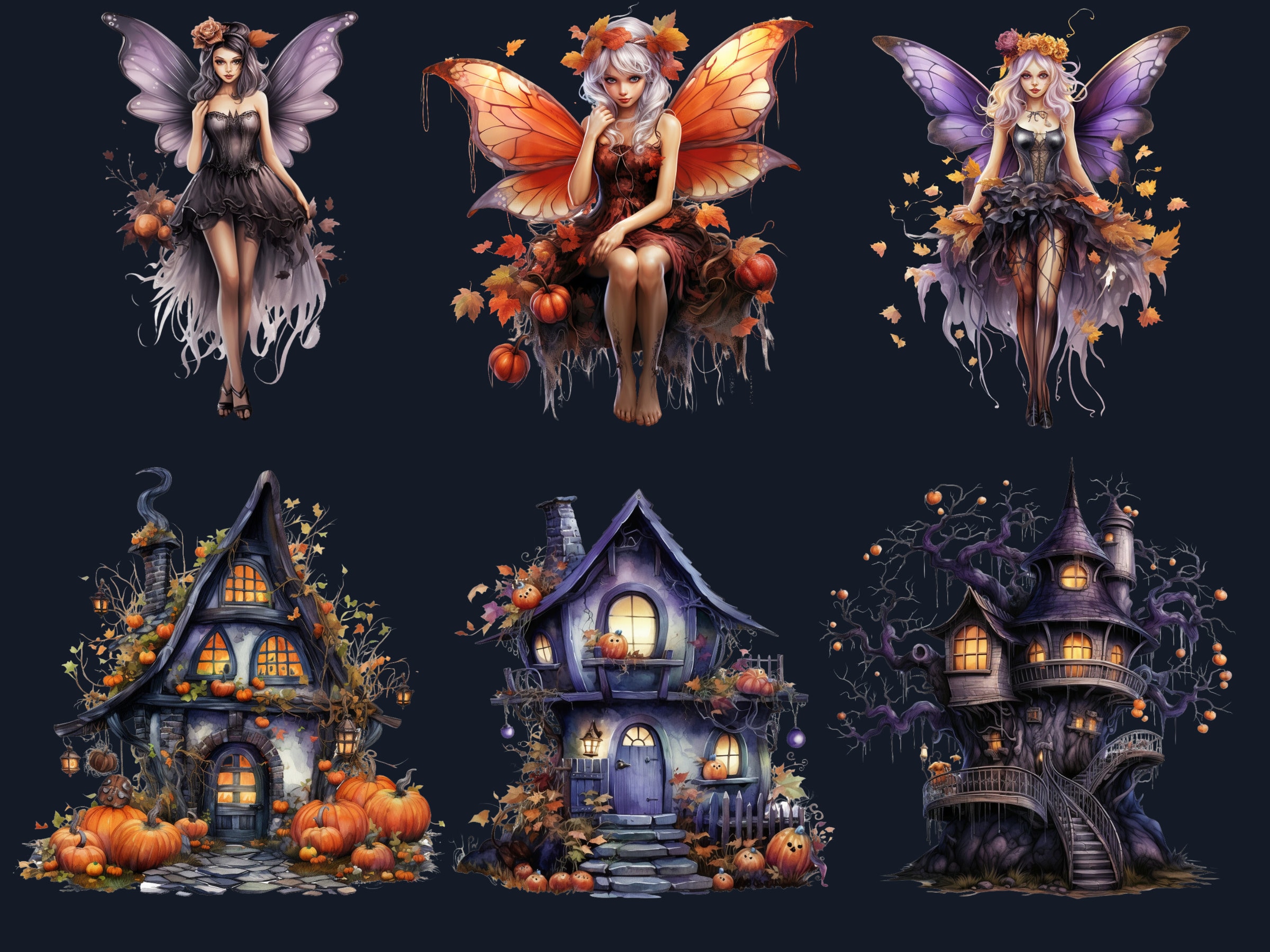 33 PNG Watercolour Halloween Fairy Clipart, Pumpkin Forest Fairy ...