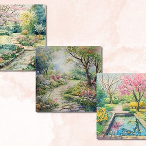 Printable Watercolor Spring Scenes Digital Paper, Cozy Spring ...