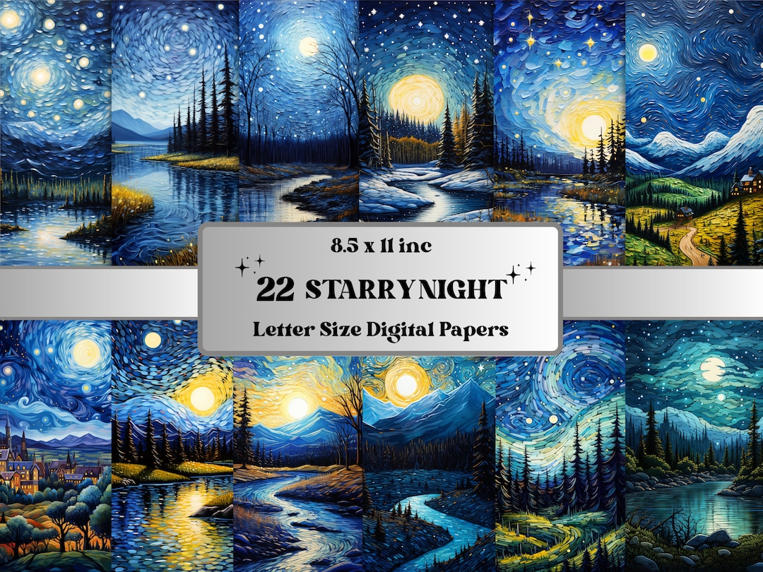 Printable Starry Night Digital Paper, Van Gogh Sky Background, Cosmic ...