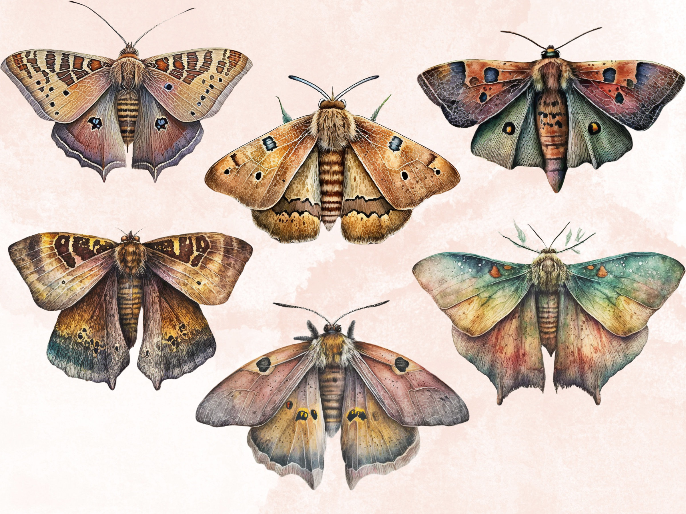 20 PNG Watercolour Retro Moths Clipart, Vintage Moth Clip Art, Retro ...