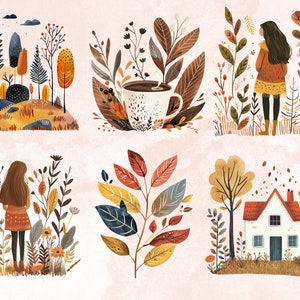 60 PNG Watercolour Scandinavian Autumn Clipart, Fall Pumpkin Folk Art ...