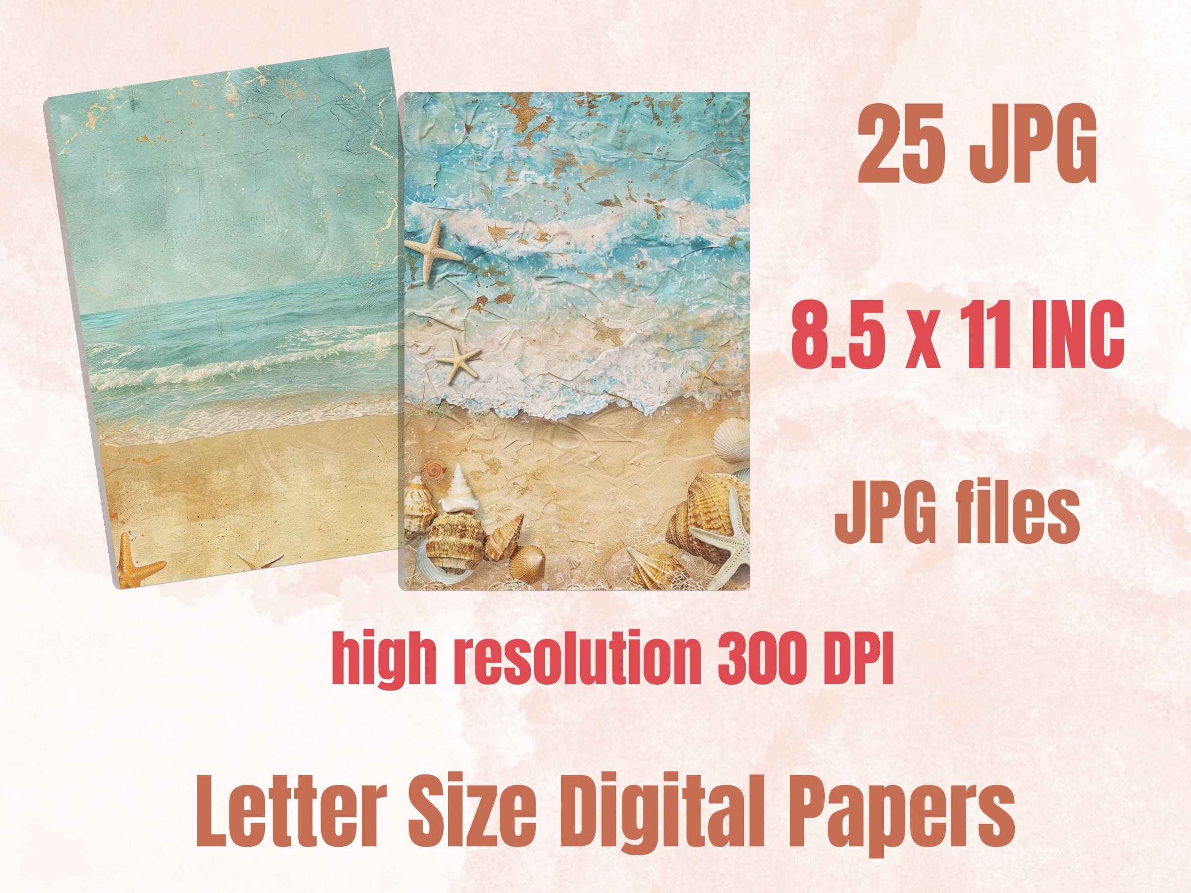 Printable Summer Beach Digital Paper, Coastal Collage, Sea Nautical ...